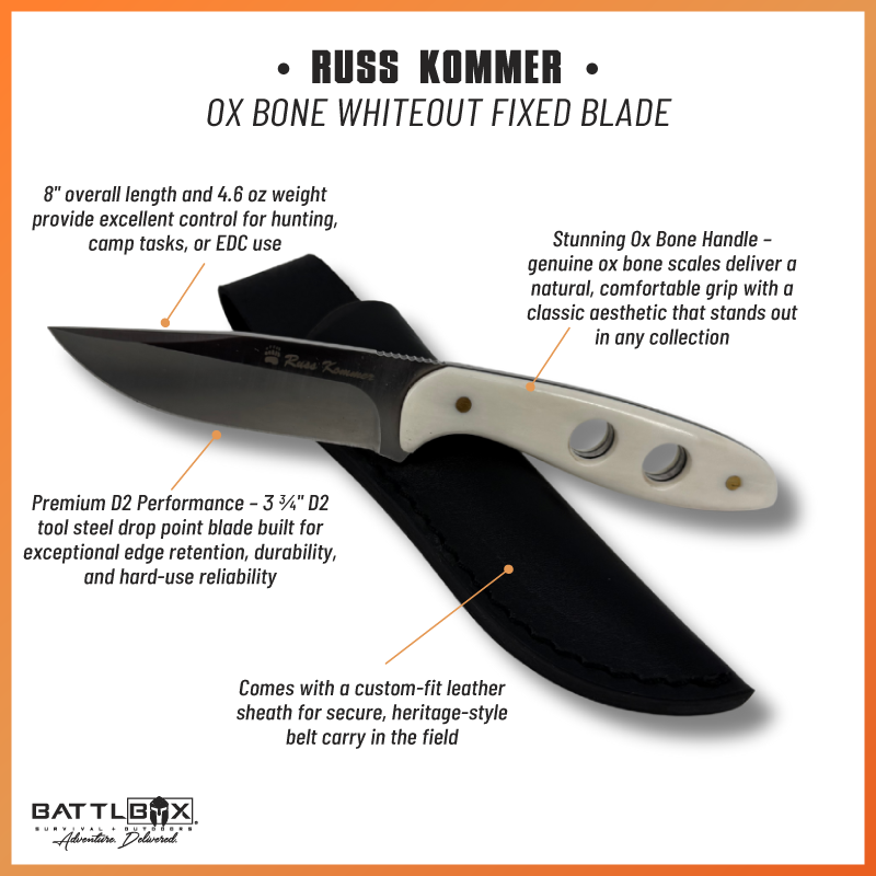 Ox Bone Whiteout Fixed Blade By Russ Kommer - Battlbox.com