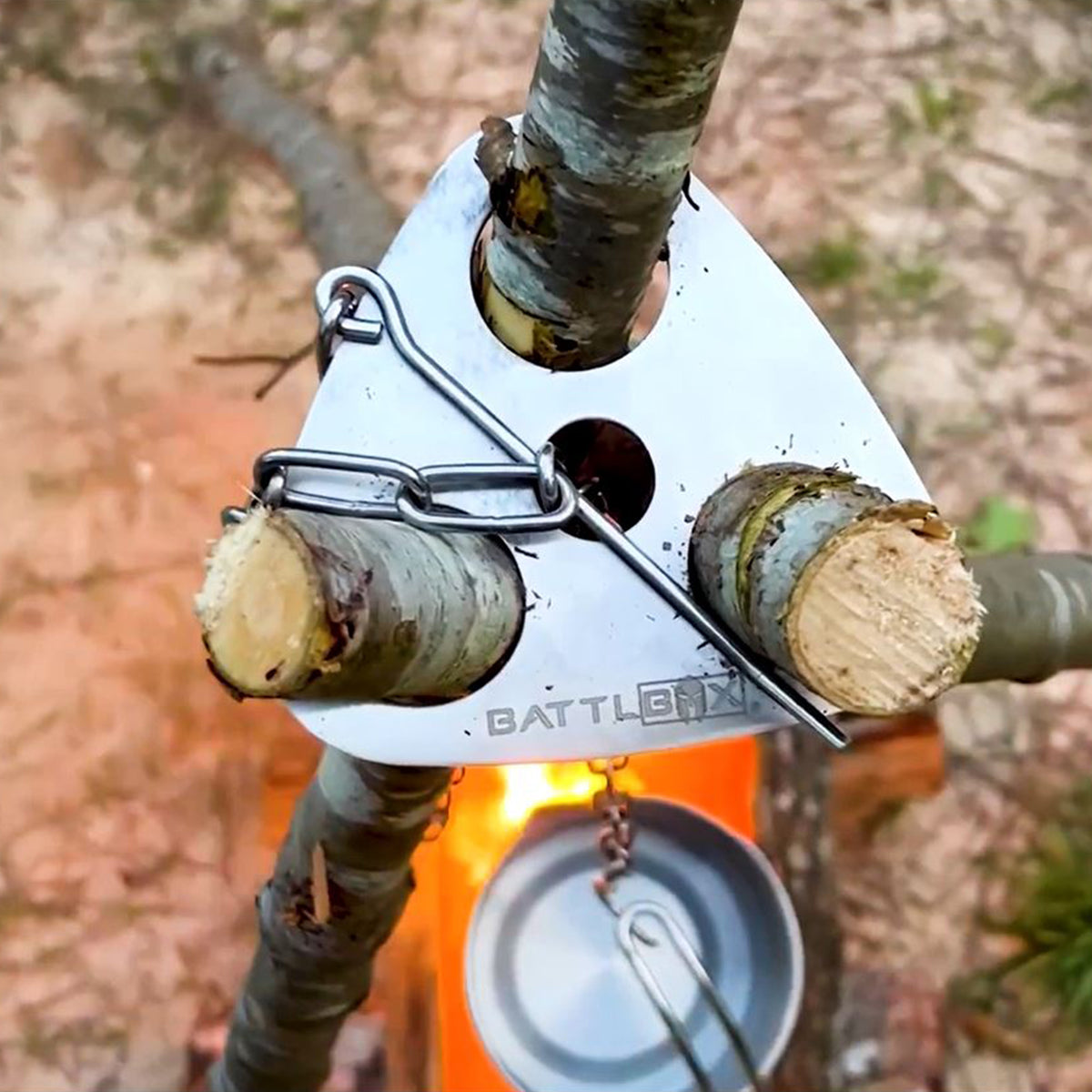 BattlBox Camping Tripod Board With Adjustable Chain & Hook - Battlbox.com