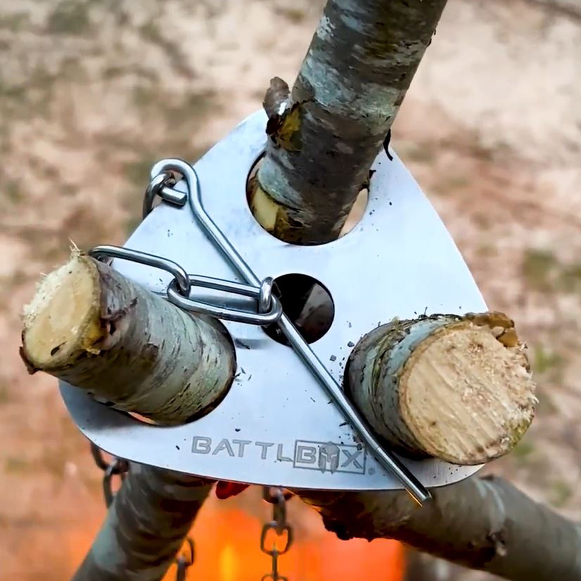 BattlBox Camping Tripod Board With Adjustable Chain & Hook - Battlbox.com