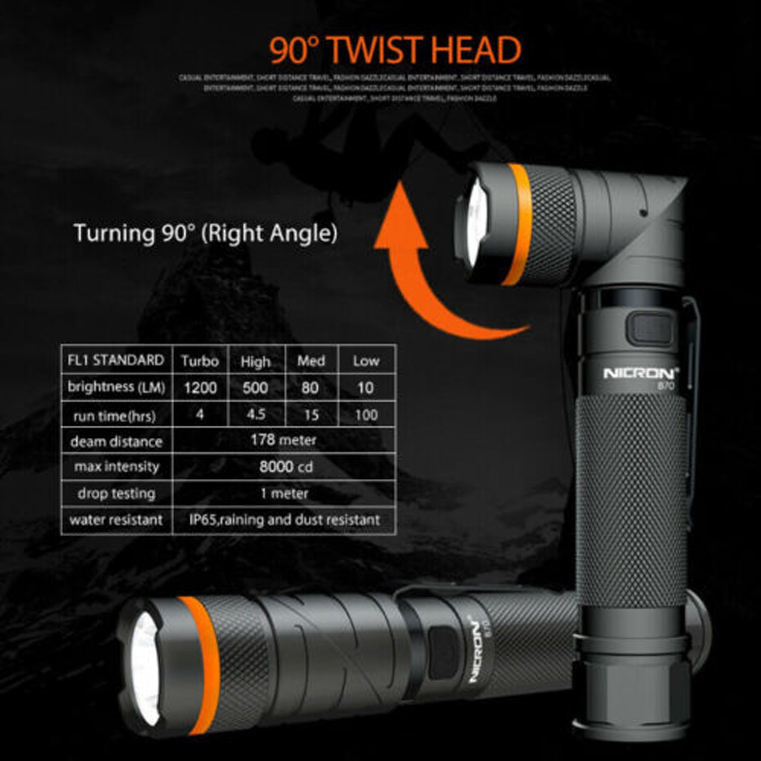 Nicron B70 Anglehead Rechargeable Flashlight - Battlbox.com